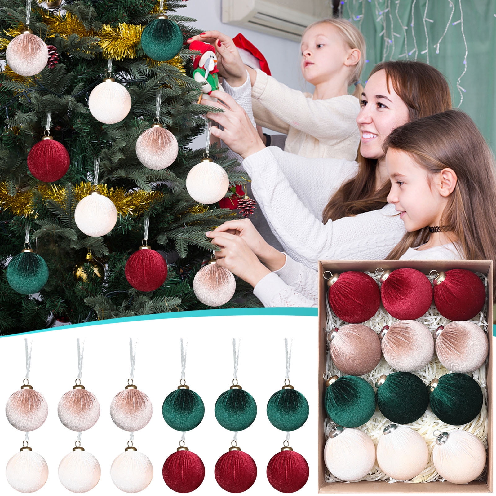AuroraX 12 Pack Christmas Decorations Mini Velvet Fun Shatterproof ...