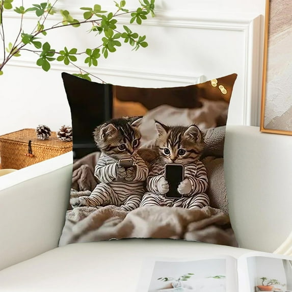 AuroraX 18x18 inch Throw Pillow Covers Cute Cat Birthday Decorations ...