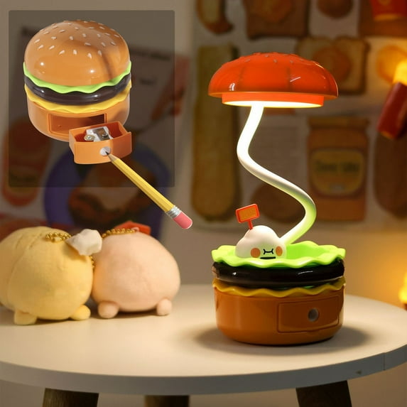 AuroraX 3-In-1 Creative Cute Burger Desk Lamp with Built-In Pencil ...