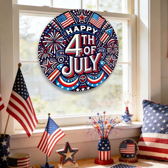 AuroraX 4th Of July Hanging Decor Independence Day Wall Decor Round ...
