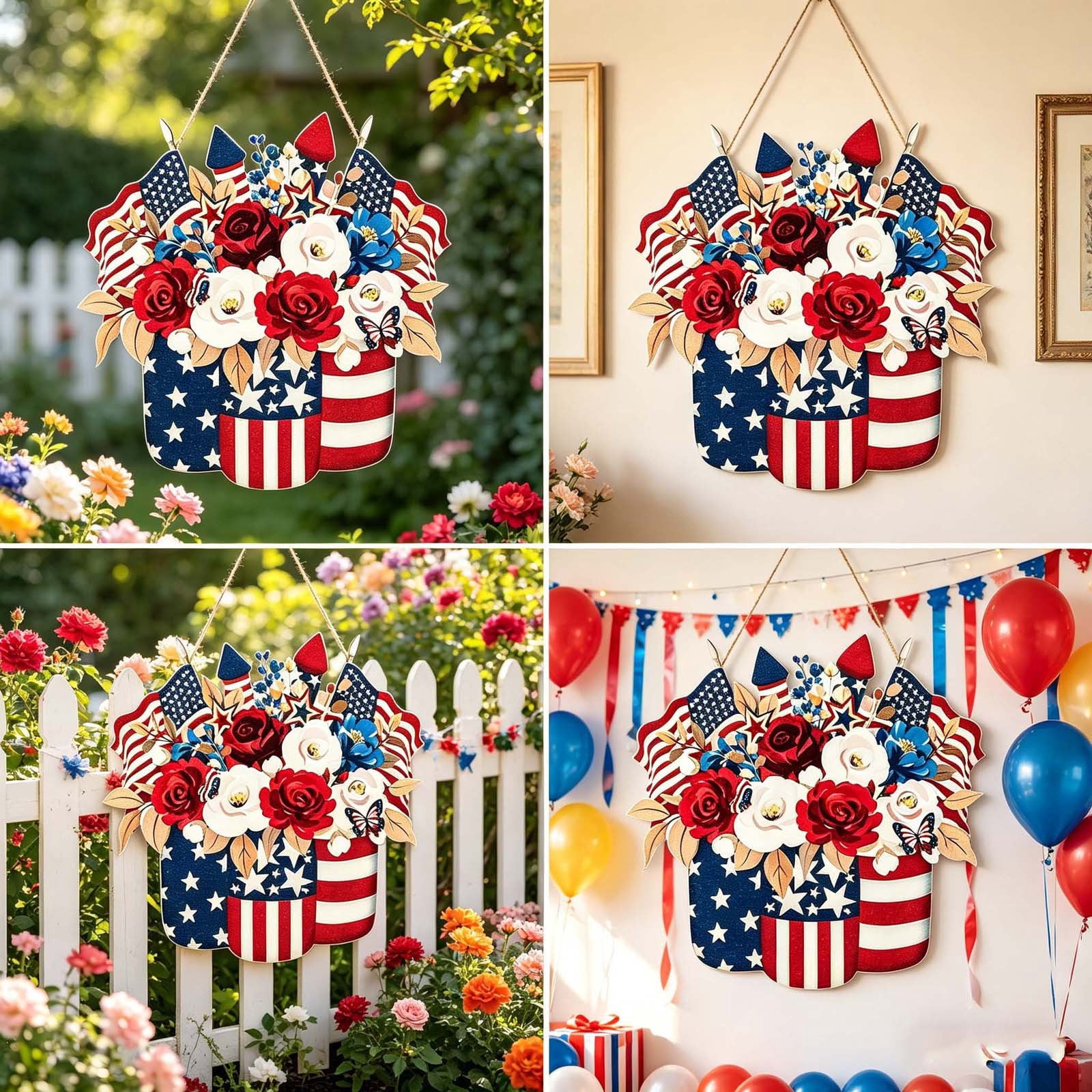 AuroraX 4th Of July Wall Decor Patriotic Wooden Sign Farmhouse Rustic ...