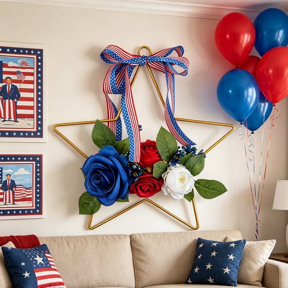 AuroraX 4th of July Decor Patriotic Wall Decor Red White Blue Wrought ...