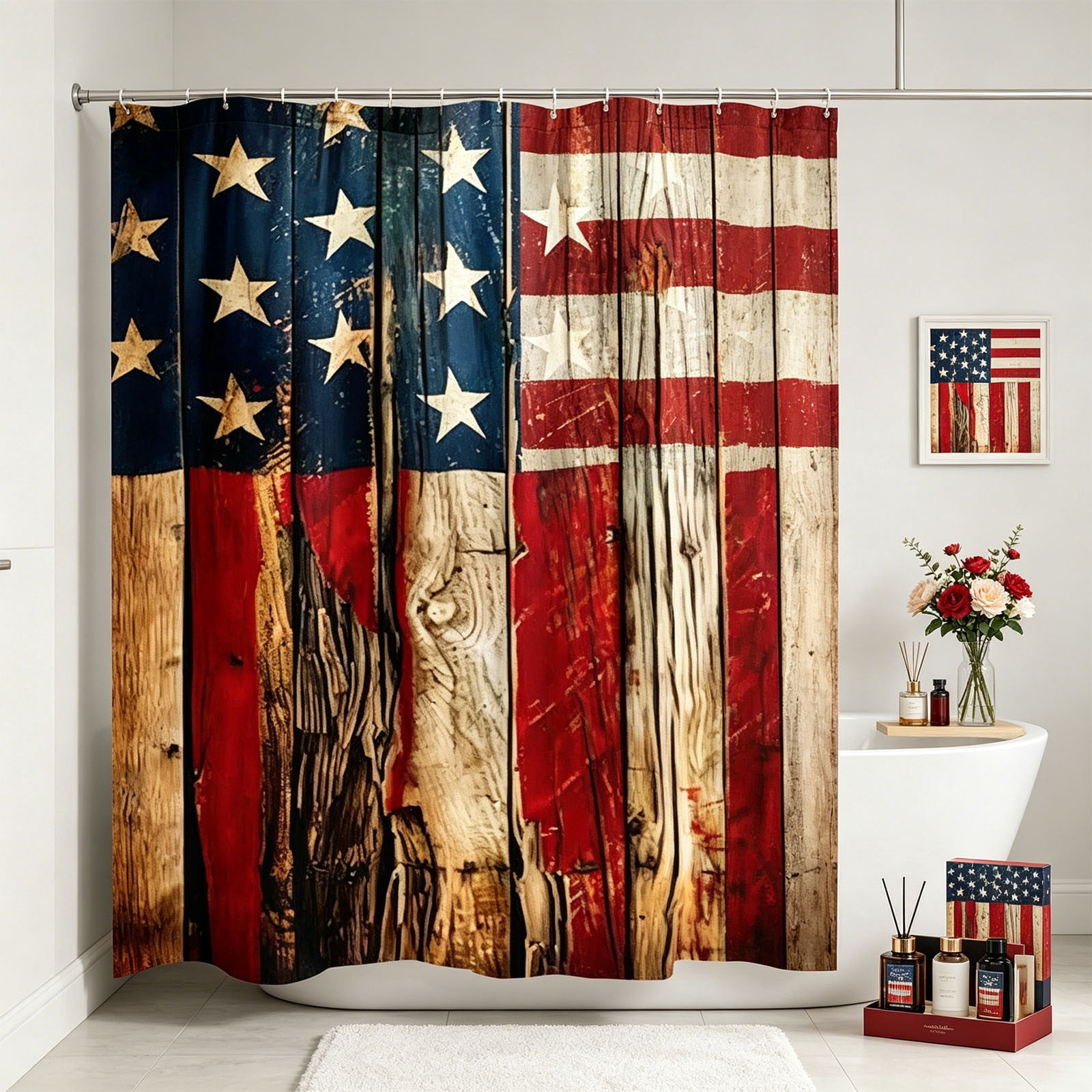 AuroraX 4th of July Shower Curtain Independence Day Curtain 12 Rings ...