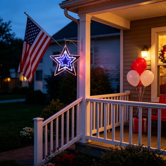AuroraX 4th of July Star Light Patriotic Window Light Remote Control ...