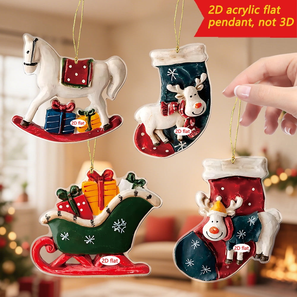 AuroraX Acrylic Christmas Decorations 4 Pack Shatterproof Fun Hanging ...