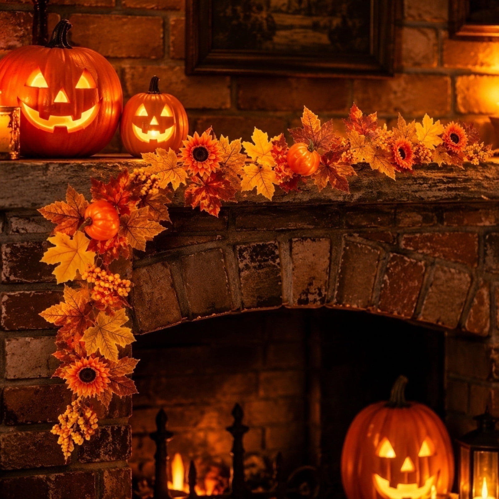 AuroraX Artificial Fall Maple Leaf Garland Autumn Pumpkin Sunflower ...