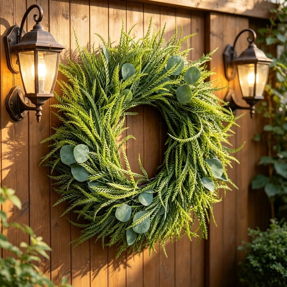 AuroraX Artificial Fern Door Wreath Faux Eucalyptus Front Door Wreath ...