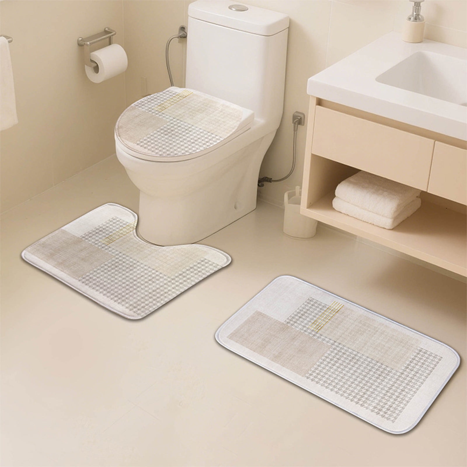 AuroraX Bathroom Rug Set 3 Piece with Soft Non Slip Washable Bath Mat U ...