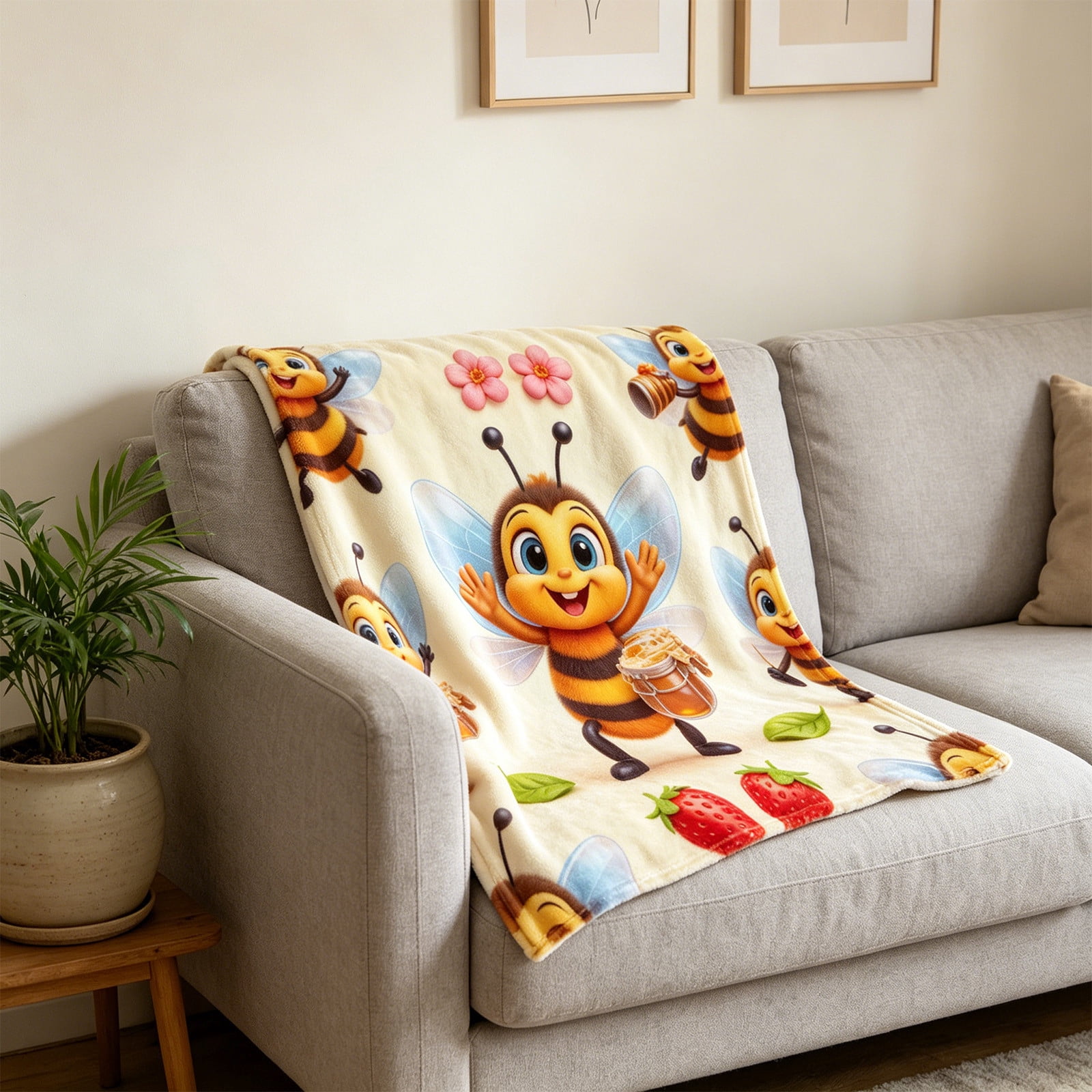 AuroraX Bee Flannel Throw Blanket Honeybee Flannel Cover 50x60 In 3D ...