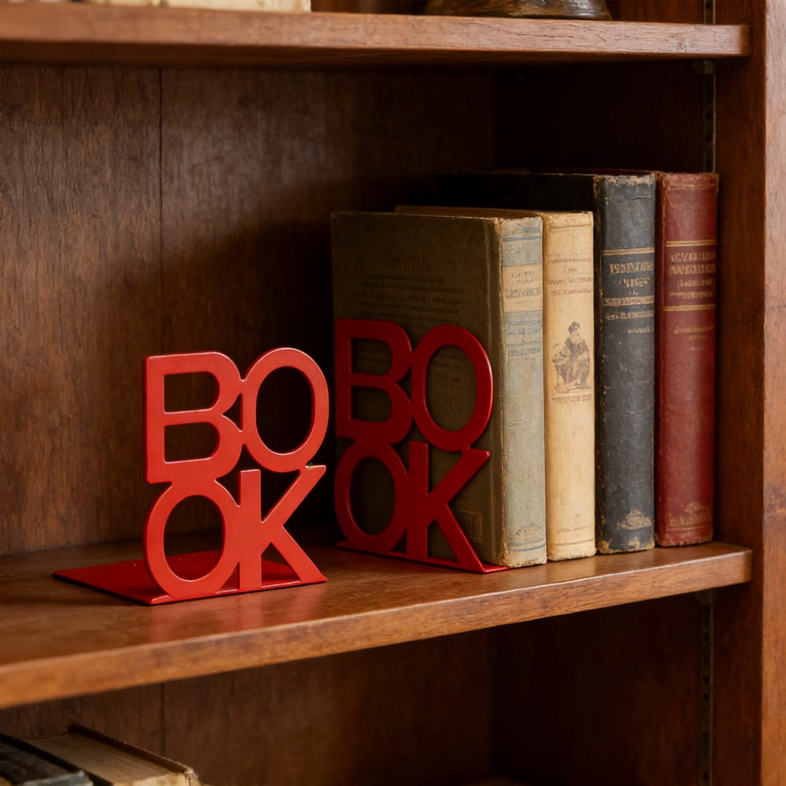 AuroraX Book Ends Book Holders Metal Red Decorative Alphabet Design ...