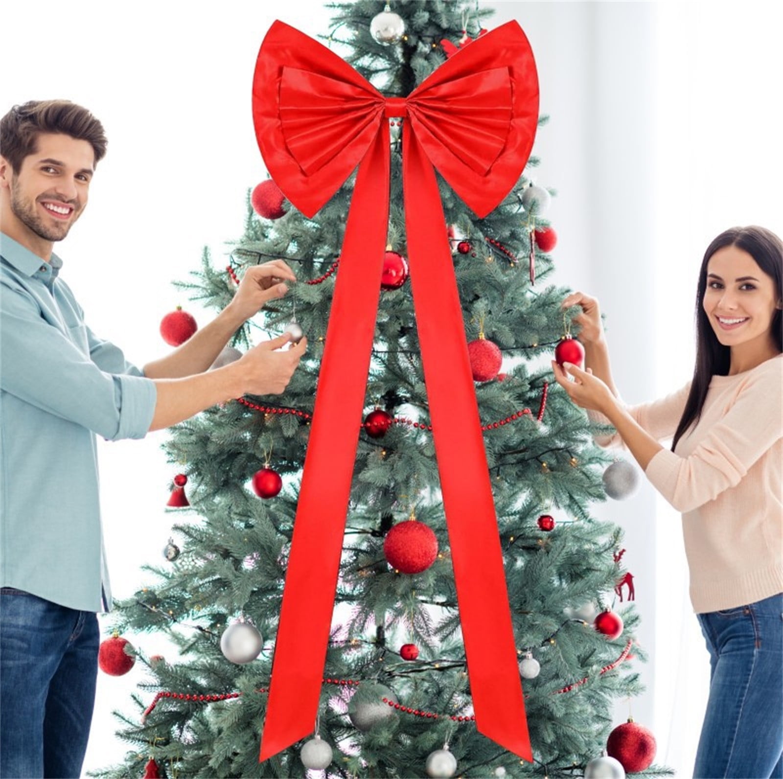 AuroraX Bow Christmas Decorations Fun Large Red Shatterproof Christmas ...