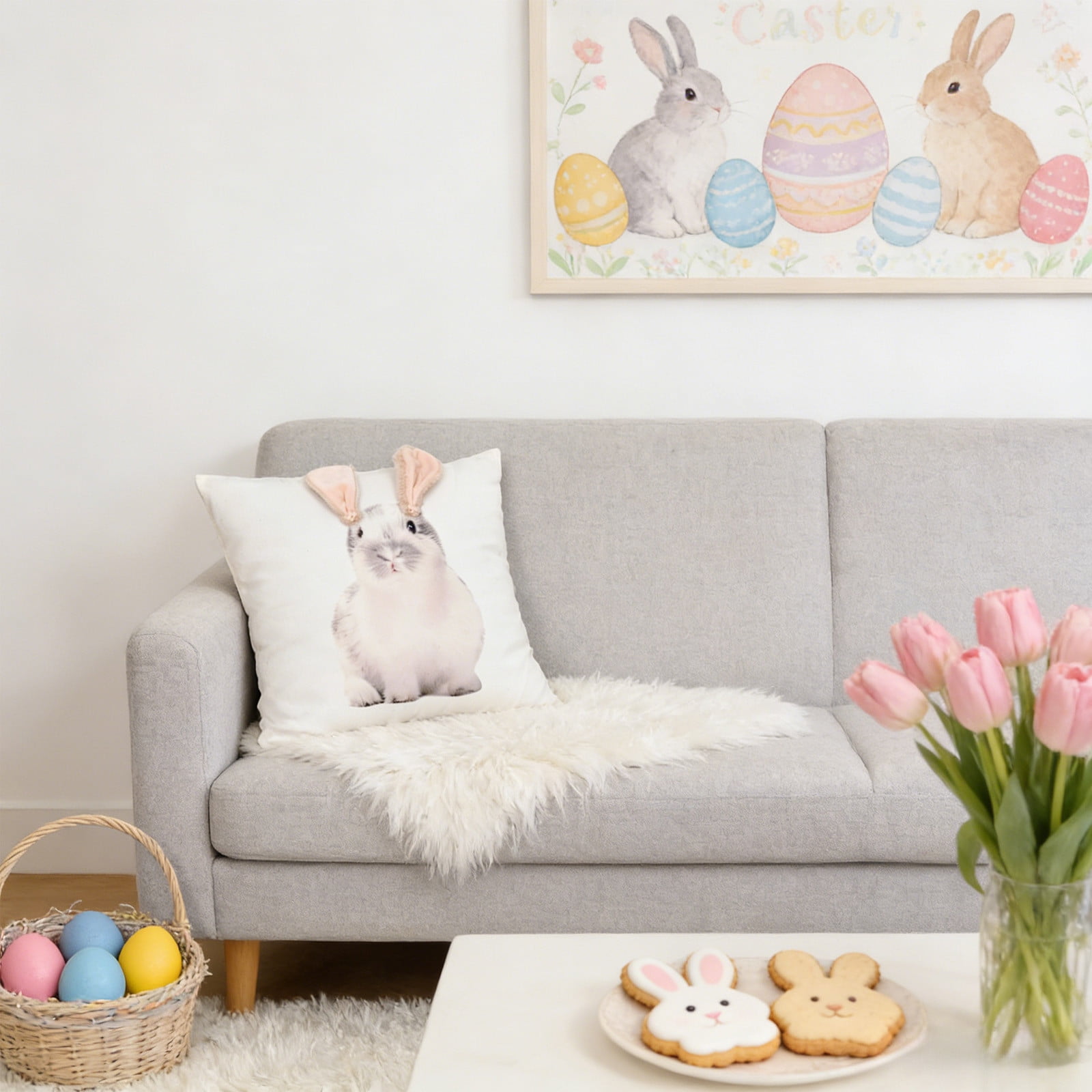 AuroraX Cute Throw Pillow Covers Easter Bunny Decor with Ears ...