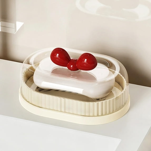 AuroraX Double Layer Soap Box with Lid Cute Bow Soap Box Non-Slip Easy ...