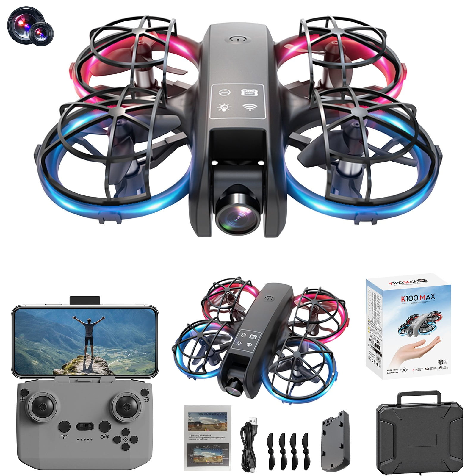 AuroraX Drone with Wifi and Camera Fpv 1080p Hover Drones with 3 Speed ...