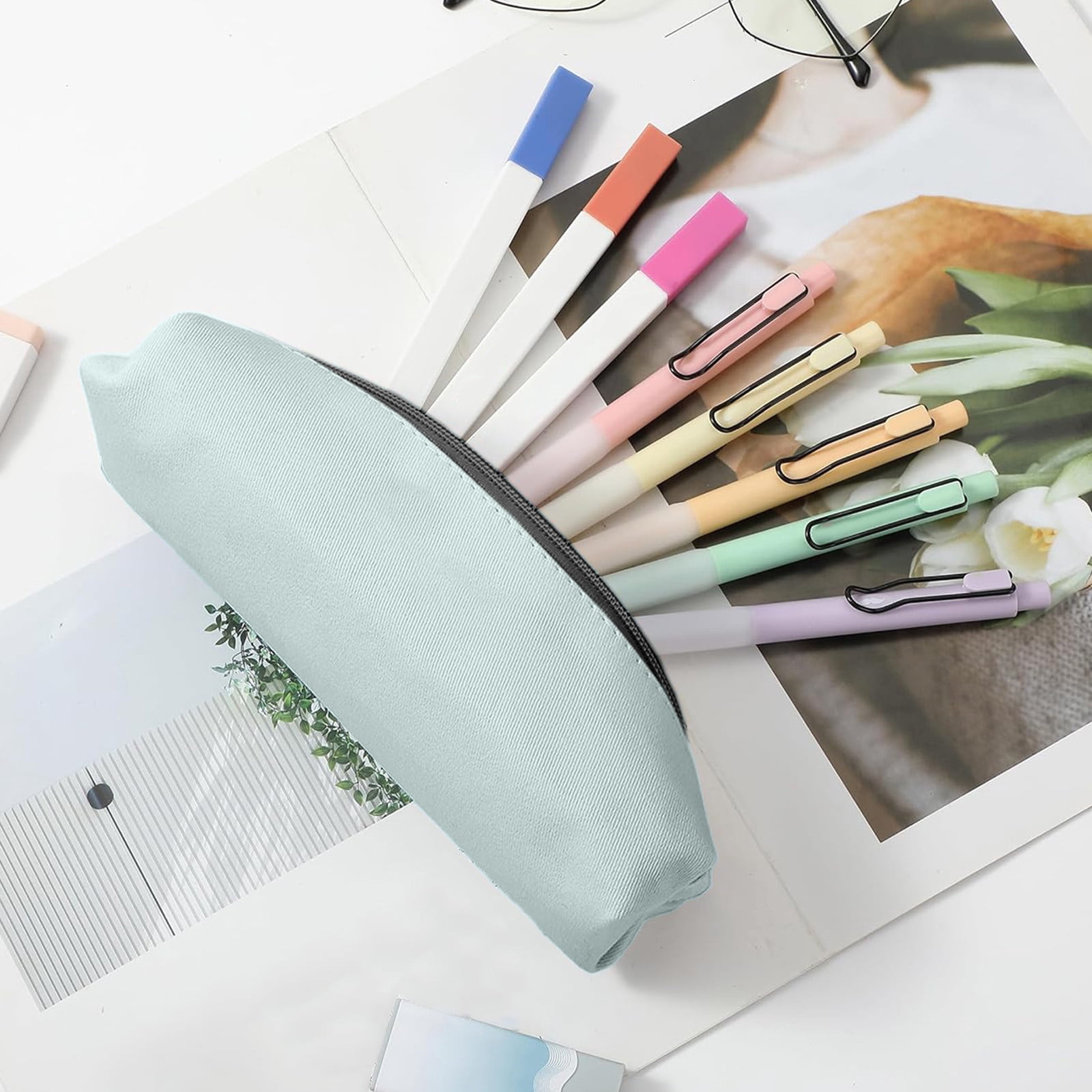 AuroraX Durable Pencil Pouch,Large Capacity Gray Pencil Case,Cute Pen ...