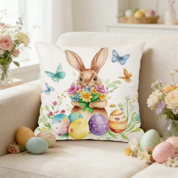 AuroraX Easter Bunny Decor Cute Throw Pillow Covers for Couch,Funny ...