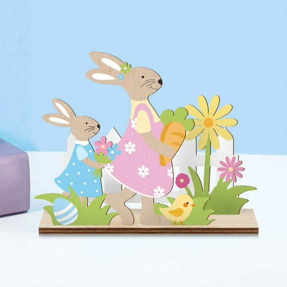 AuroraX Easter Bunny and Eggs Wooden Freestanding Figurine Cute Rustic ...