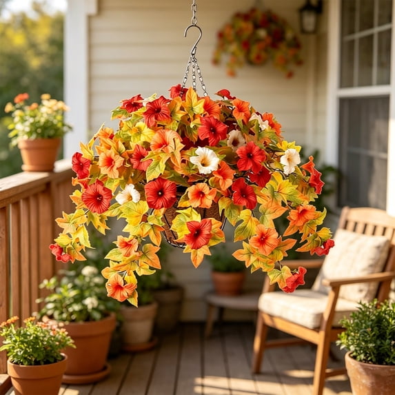 AuroraX Fake Petunia Hanging Basket Fake Hanging Flower Basket ...