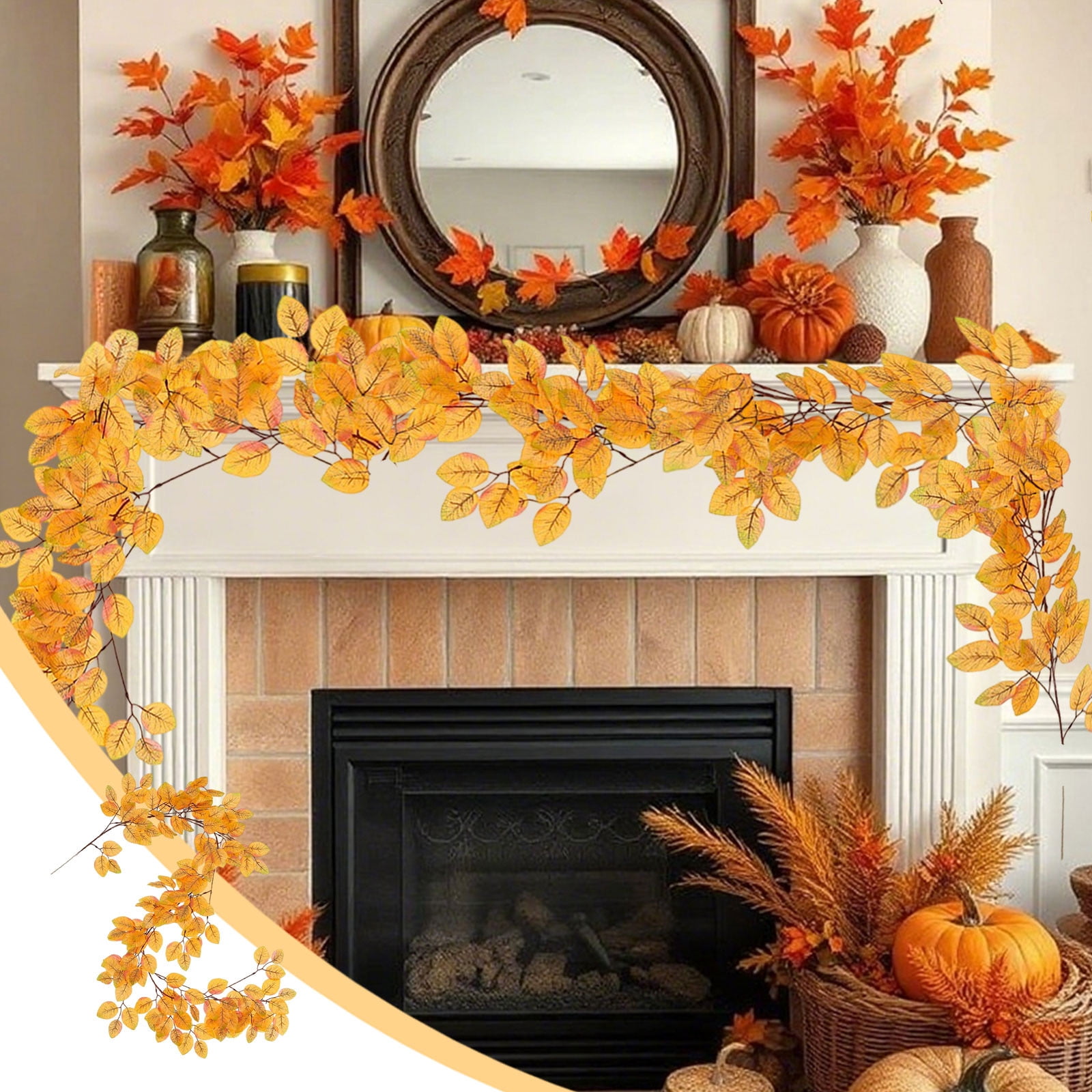 AuroraX Fall Leaves Garland, Thanksgiving Fall Yellow Eucalyptus 5.6 ft Hanging Fake Vines, Home ...