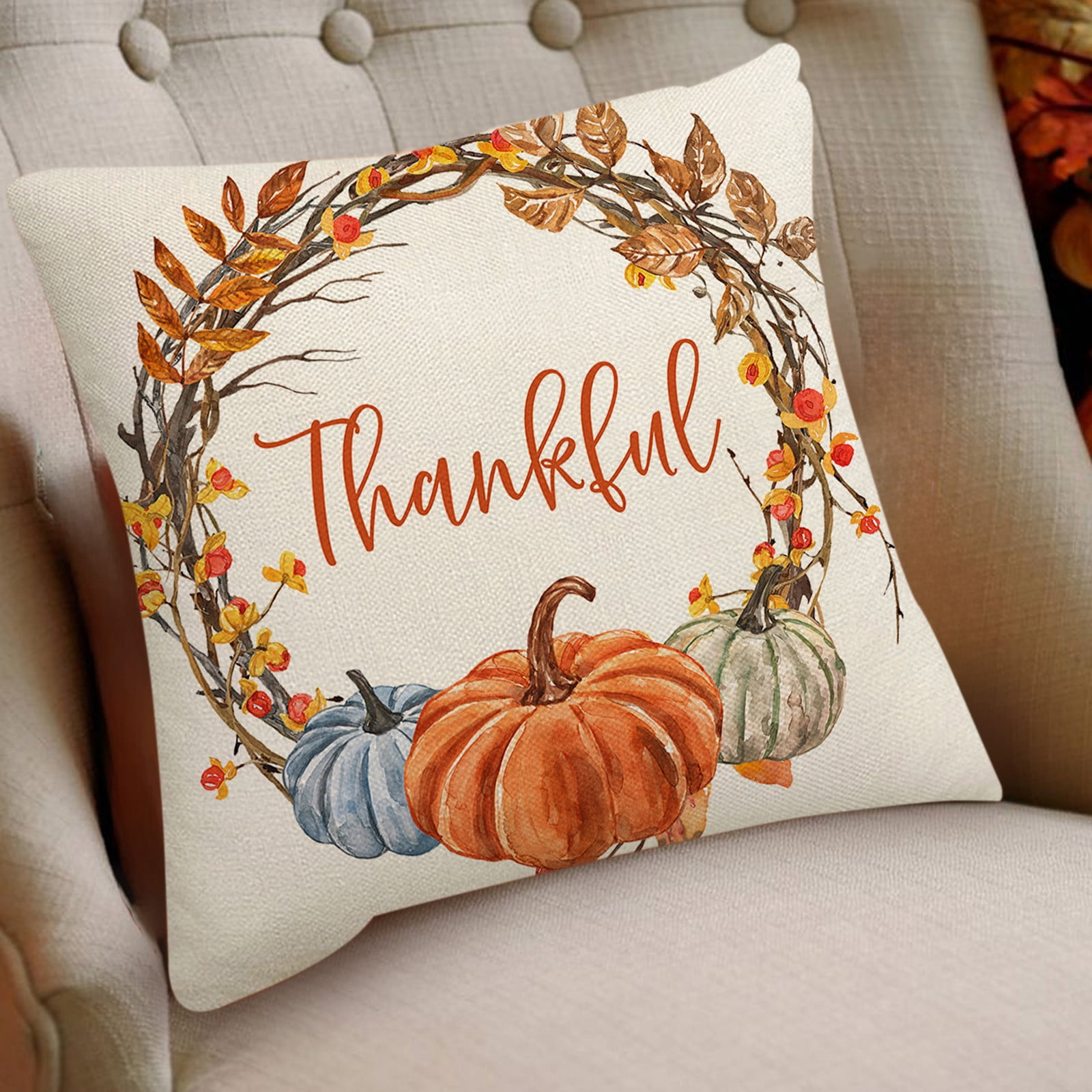 AuroraX Fall Pillow Covers White 18x18 Inch Thanksgiving Pumpkin Throw ...