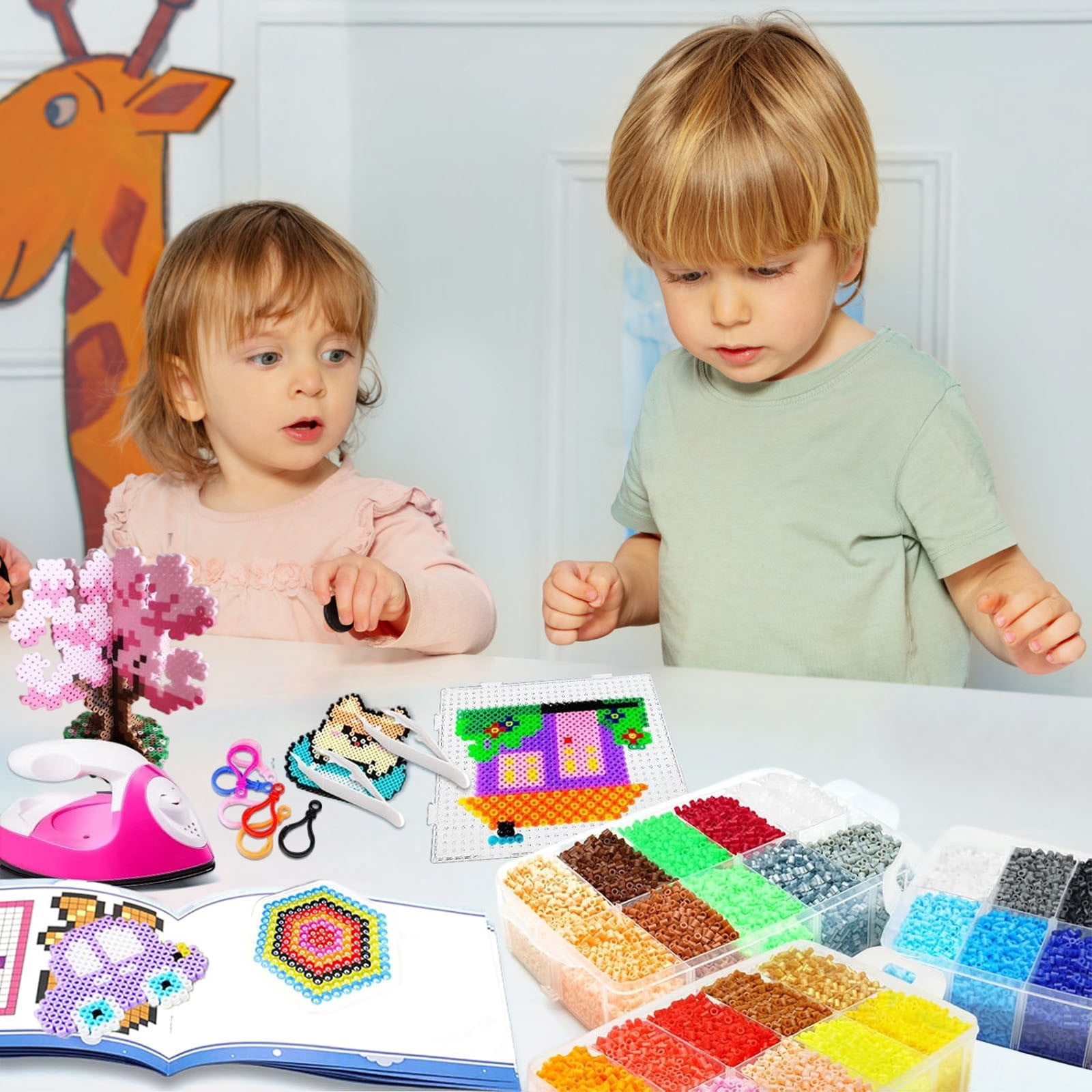 AuroraX Fuse Beads Kit Perler Beads Set 24 Vibrant Colors DIY Pixel Art ...