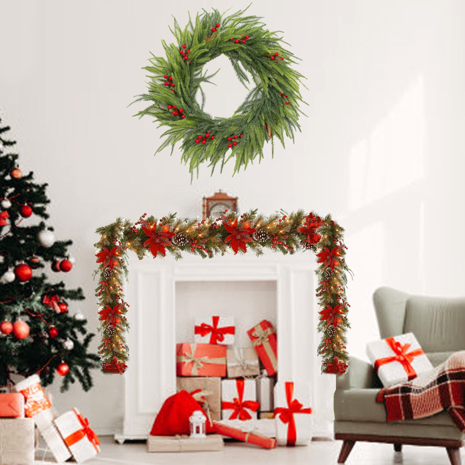 AuroraX Garlands String Lights 30 Led Lighted 6 ft Berry Garland with ...