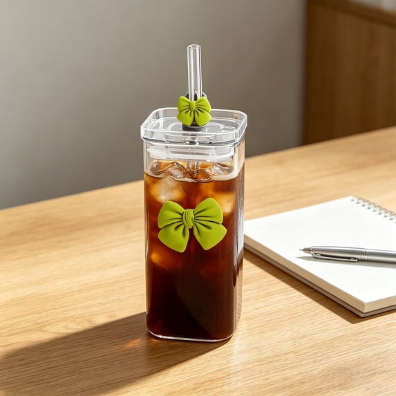 AuroraX Glass Water Cup with Lid Glass Cup with Straw 400ml Butterfly ...