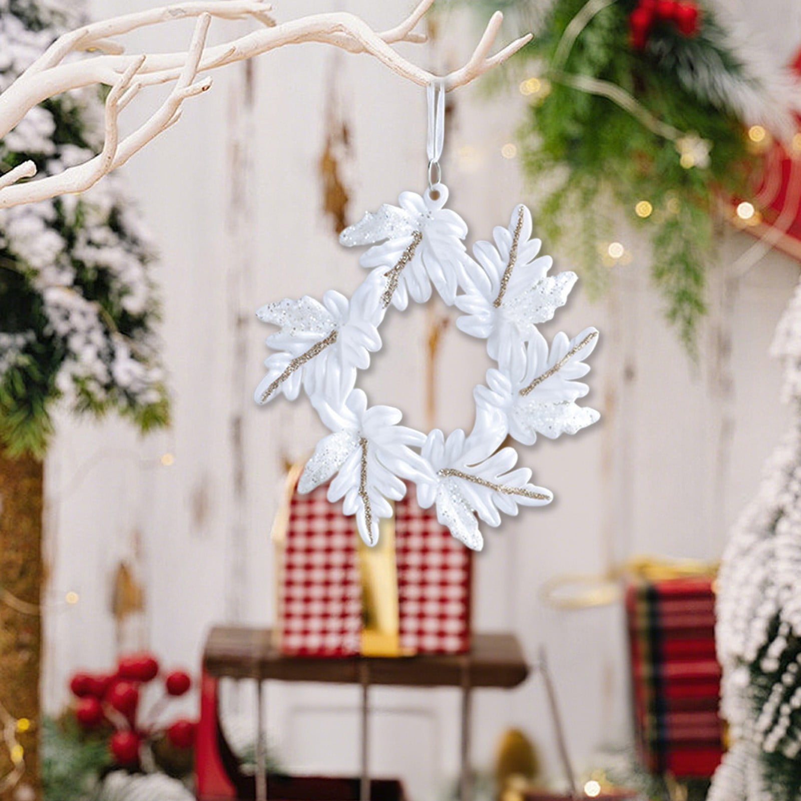 AuroraX Glitter Christmas Decorations White Acrylic Bows Hanging Christmas Ornaments Christmas ...
