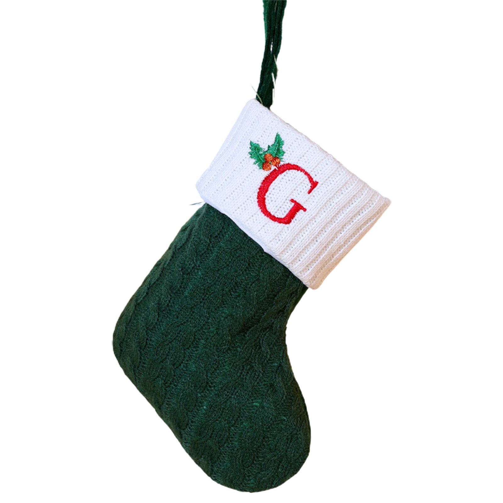 AuroraX Green Knitted Christmas Stocking with Initials Embroidered ...