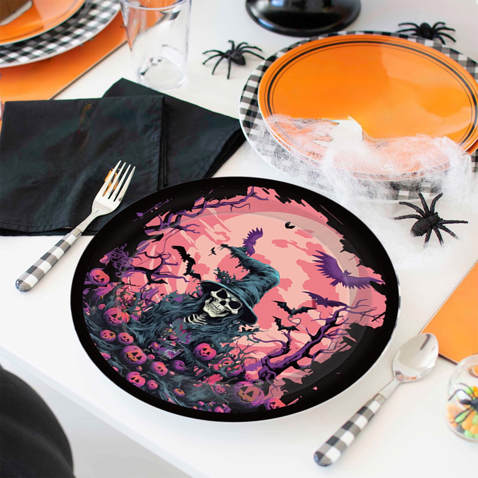 AuroraX Halloween Decor Scary 16 Pcs Skeleton Disposable Paper Plates ...