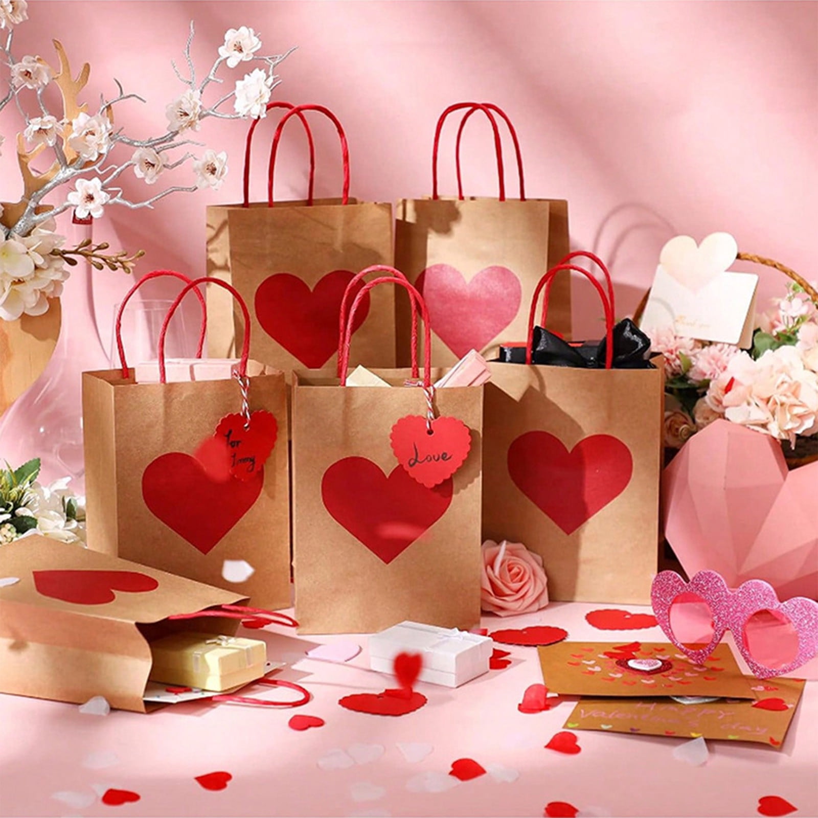 AuroraX Kraft Paper Bags Gift Bags Bulk with Handles,Valentines Medium ...