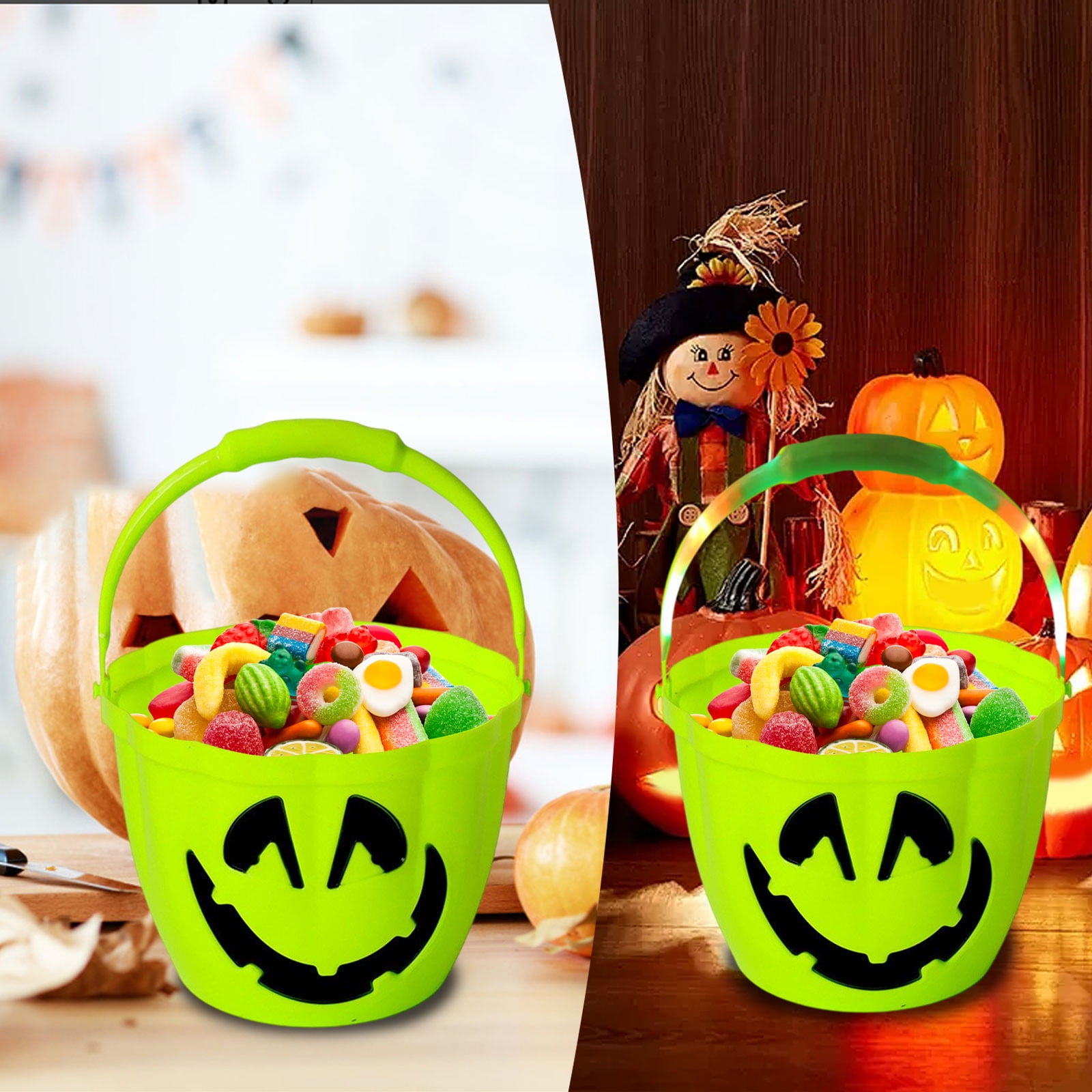 AuroraX Large Decor Candy Jars Plastic Smiling Pumpkin Handle Trick Or ...
