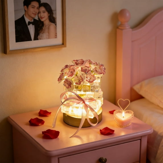 AuroraX Lighted Artificial Flowers Indoor Valentines Preserved Roses ...
