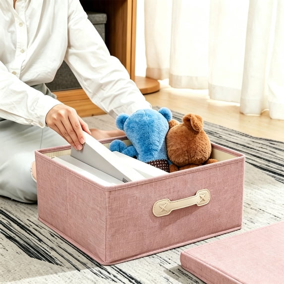 AuroraX Linen Storage Box with Lid Foldable Organizer Bin Collapsible ...