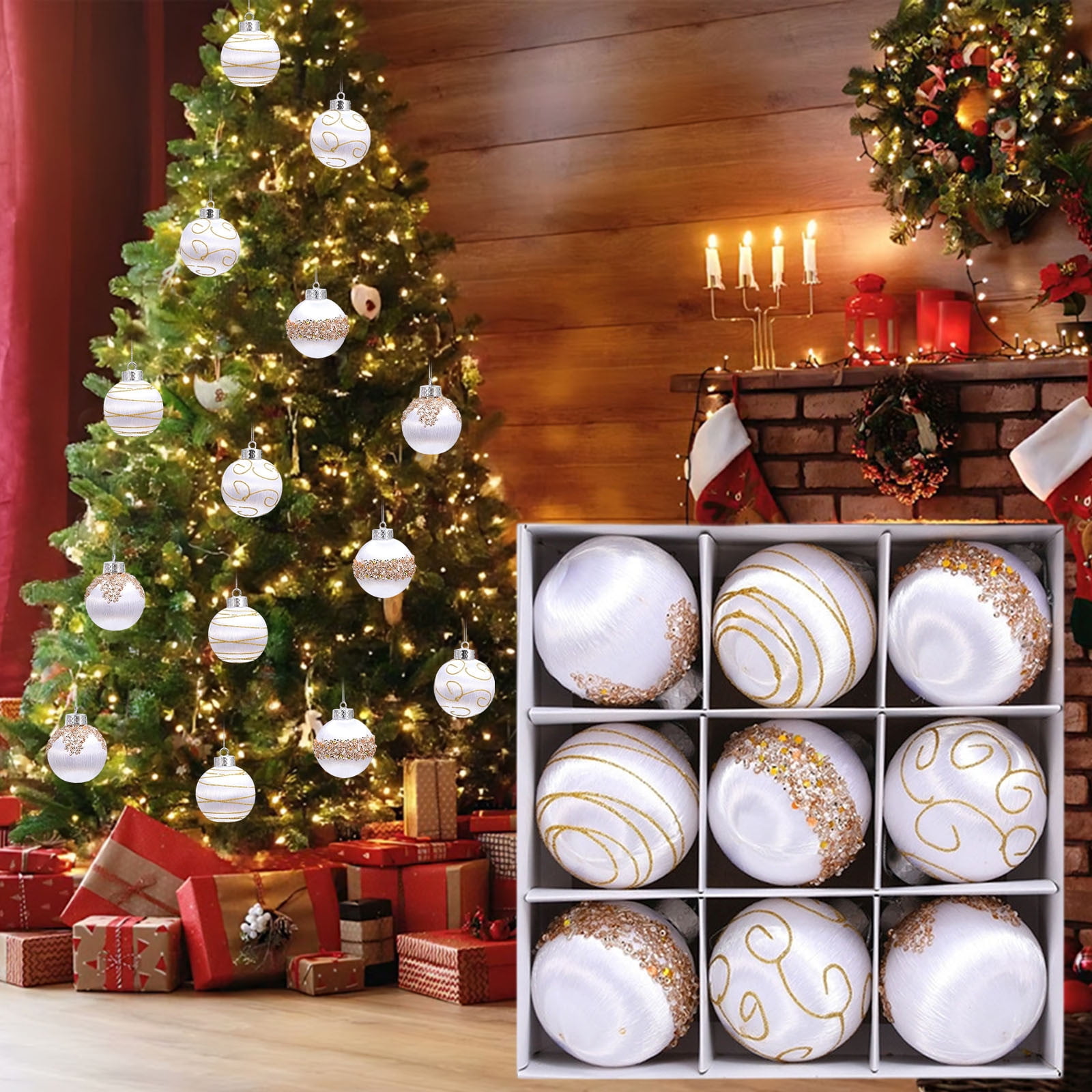 AuroraX Plastic Christmas Decorations 9 Pcs 2025 Shatterproof White ...