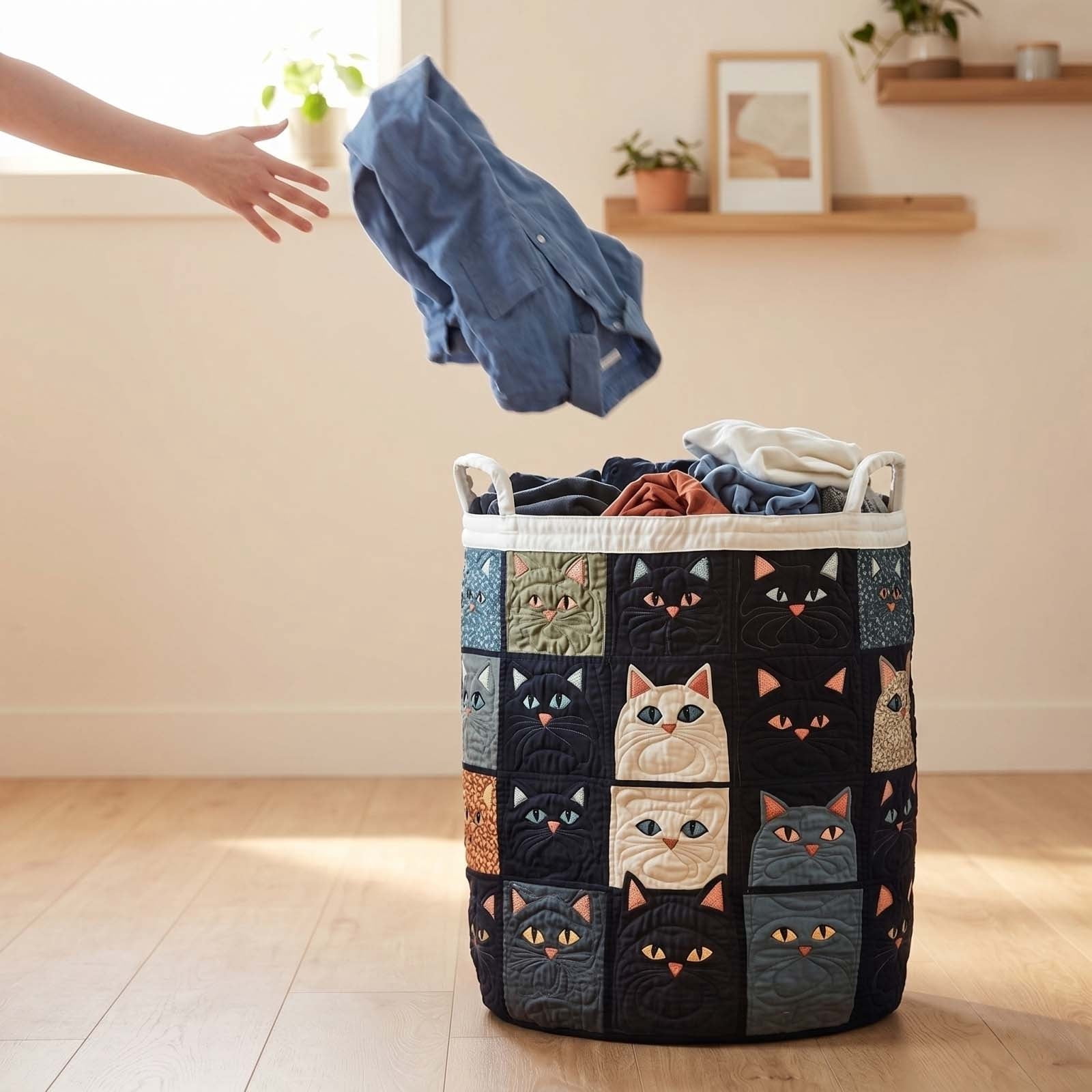 AuroraX Quilted Laundry Basket with Handles Boho Fabric Storage Basket ...