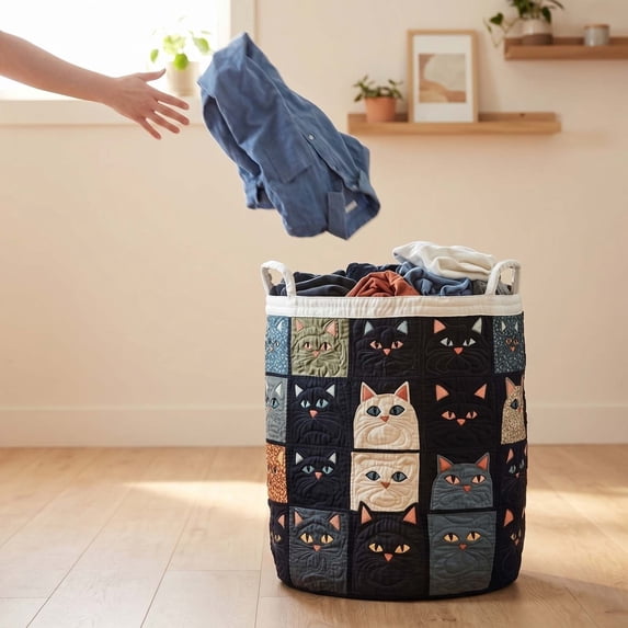 AuroraX Quilted Laundry Basket with Handles Boho Fabric Storage Basket ...