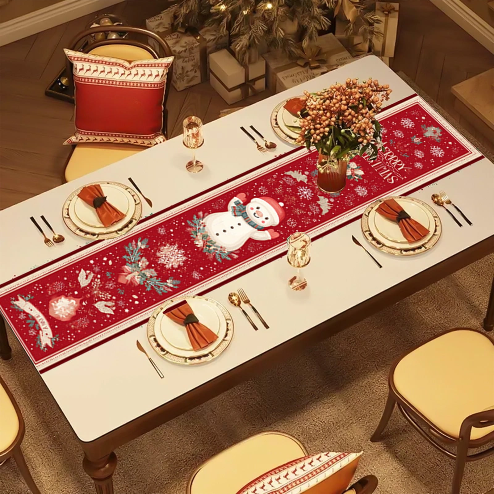 AuroraX Red Christmas Table Runner 72 Inches Long Classic Christmas ...