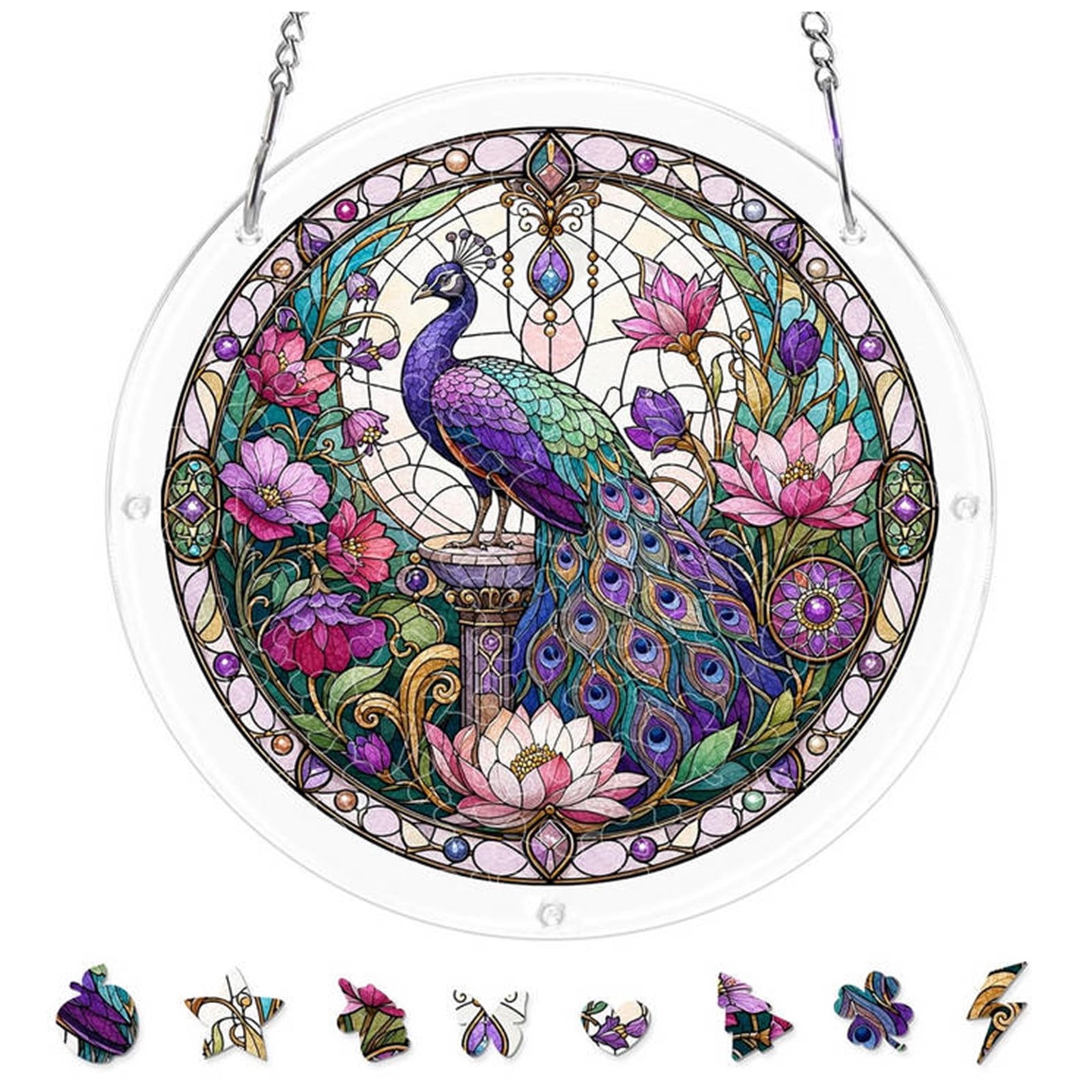 AuroraX Round Stained Glass Suncatcher Acrylic Puzzle Window Hanging ...