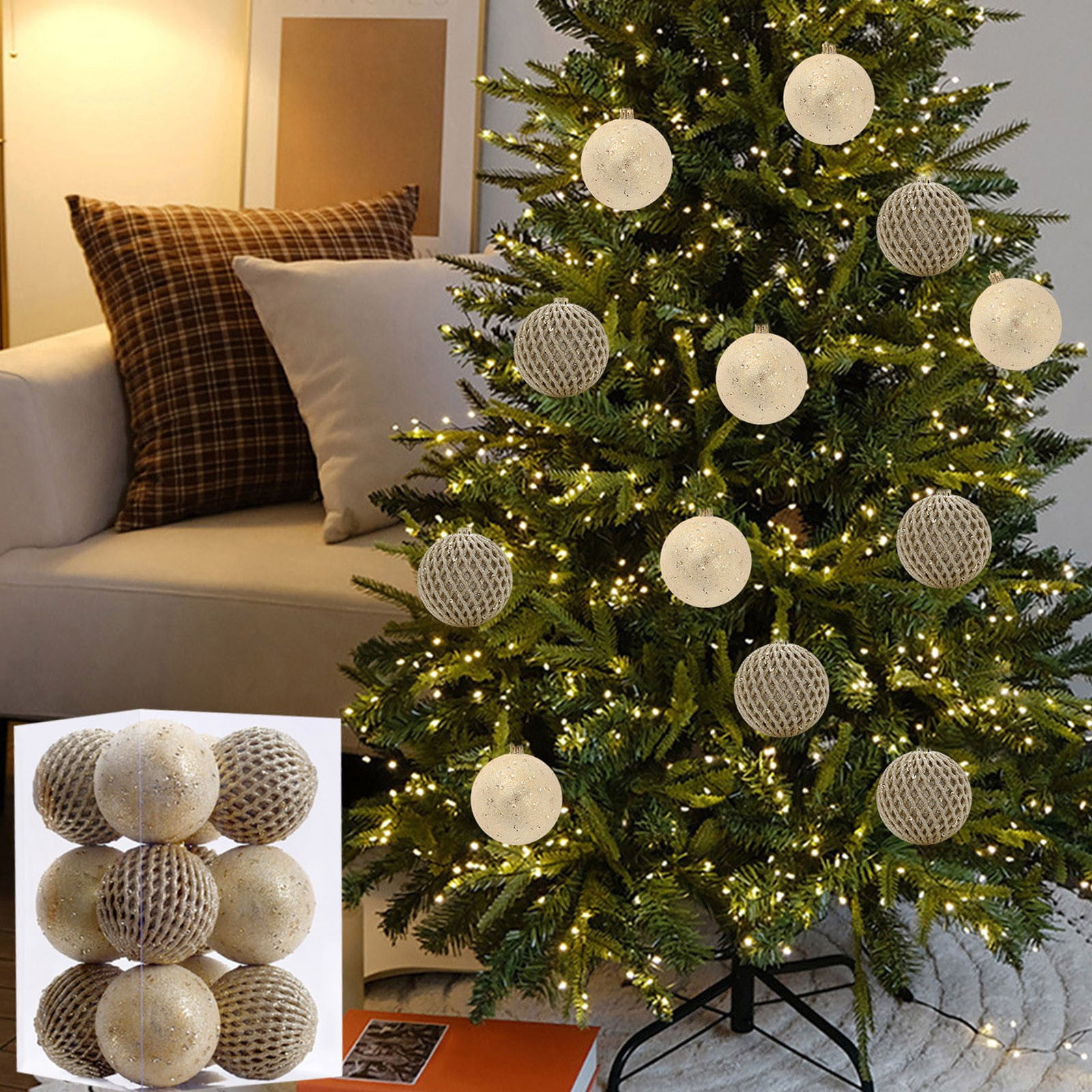 AuroraX Shatterproof Christmas Decoration Set Plastic Hanging Gold Art ...
