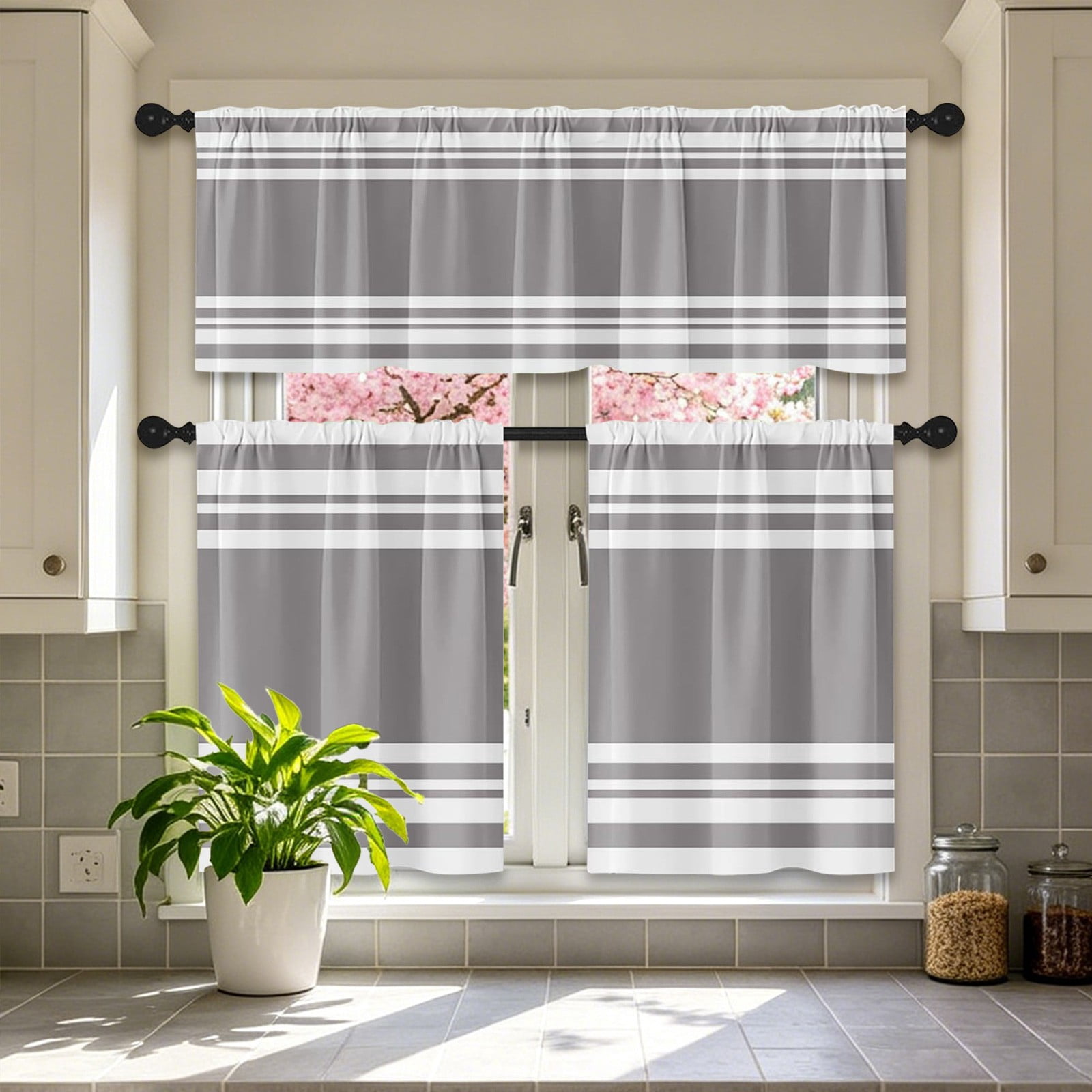 AuroraX Short Kitchen Curtains Light Filtering Curtains Waterproof Rod ...