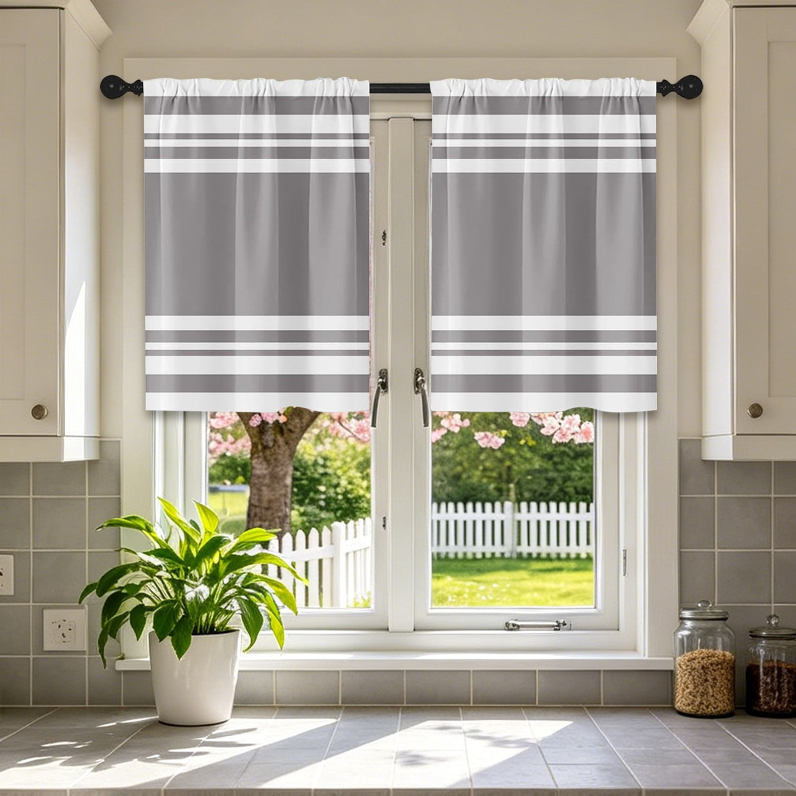 AuroraX Short Kitchen Curtains Light Filtering Curtains Waterproof Rod ...