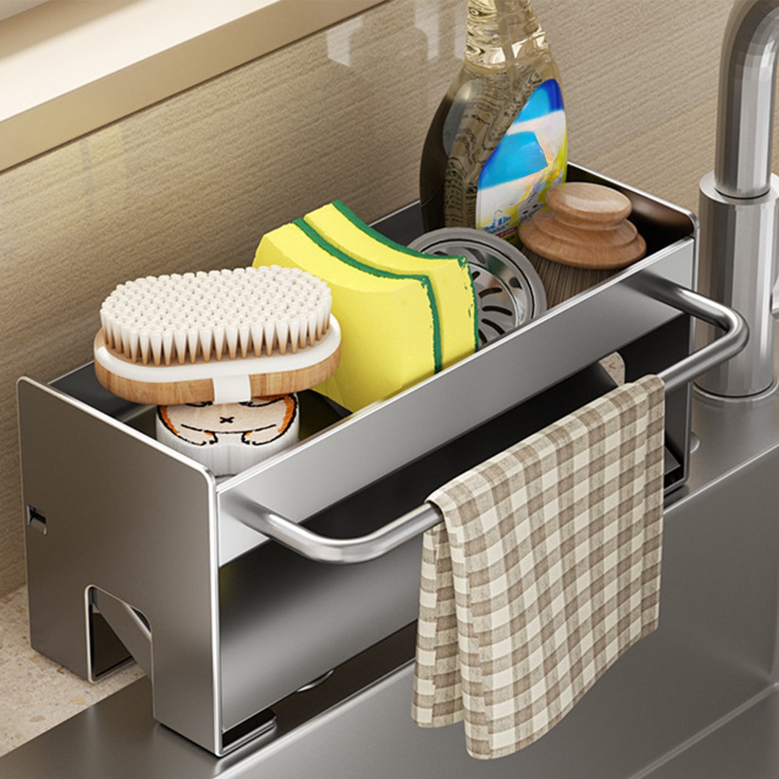AuroraX Sink Caddy Kitchen Sink Organizer,Stainless steel Sponge Caddy ...