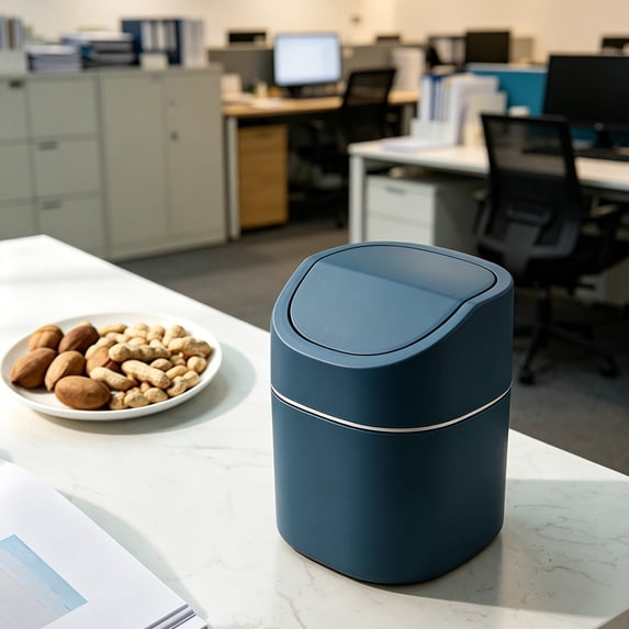 AuroraX Small Desk Trash Can with Lid Mini Desktop Garbage Bin Plastic ...