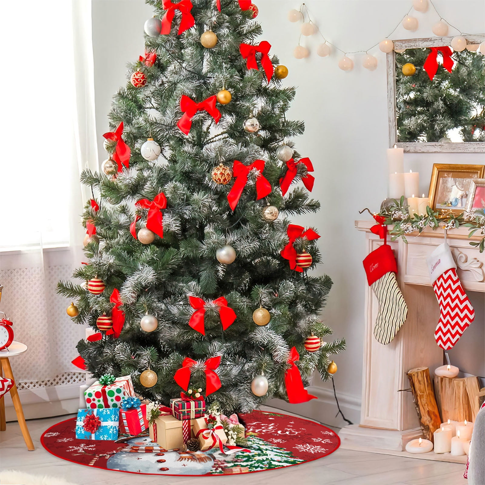 AuroraX Snowflake Christmas Tree Skirt Red and White Snowflake Plush ...