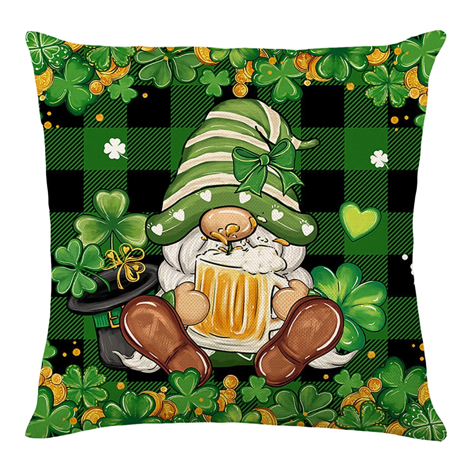 AuroraX St. Patrick's Day Linen Lucky Shamrock Throw Pillow Covers 18 x ...