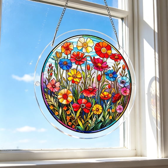 AuroraX Stained Glass Flower Suncatcher Acrylic Flower Window ...