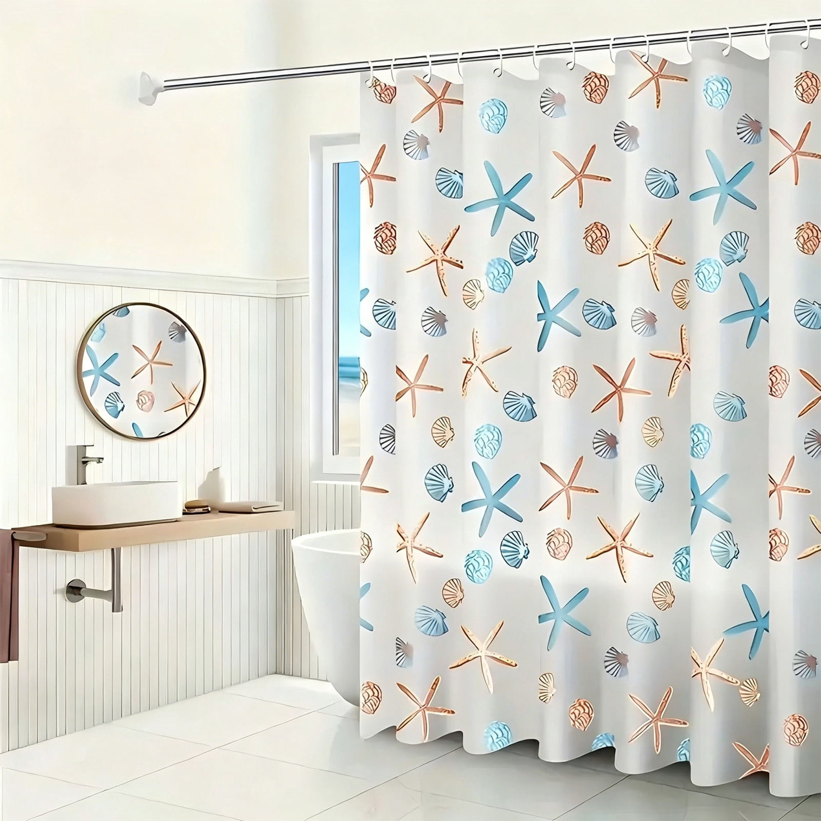 AuroraX Starfish Shell Shower Curtain Beach Themed Shower Curtain ...