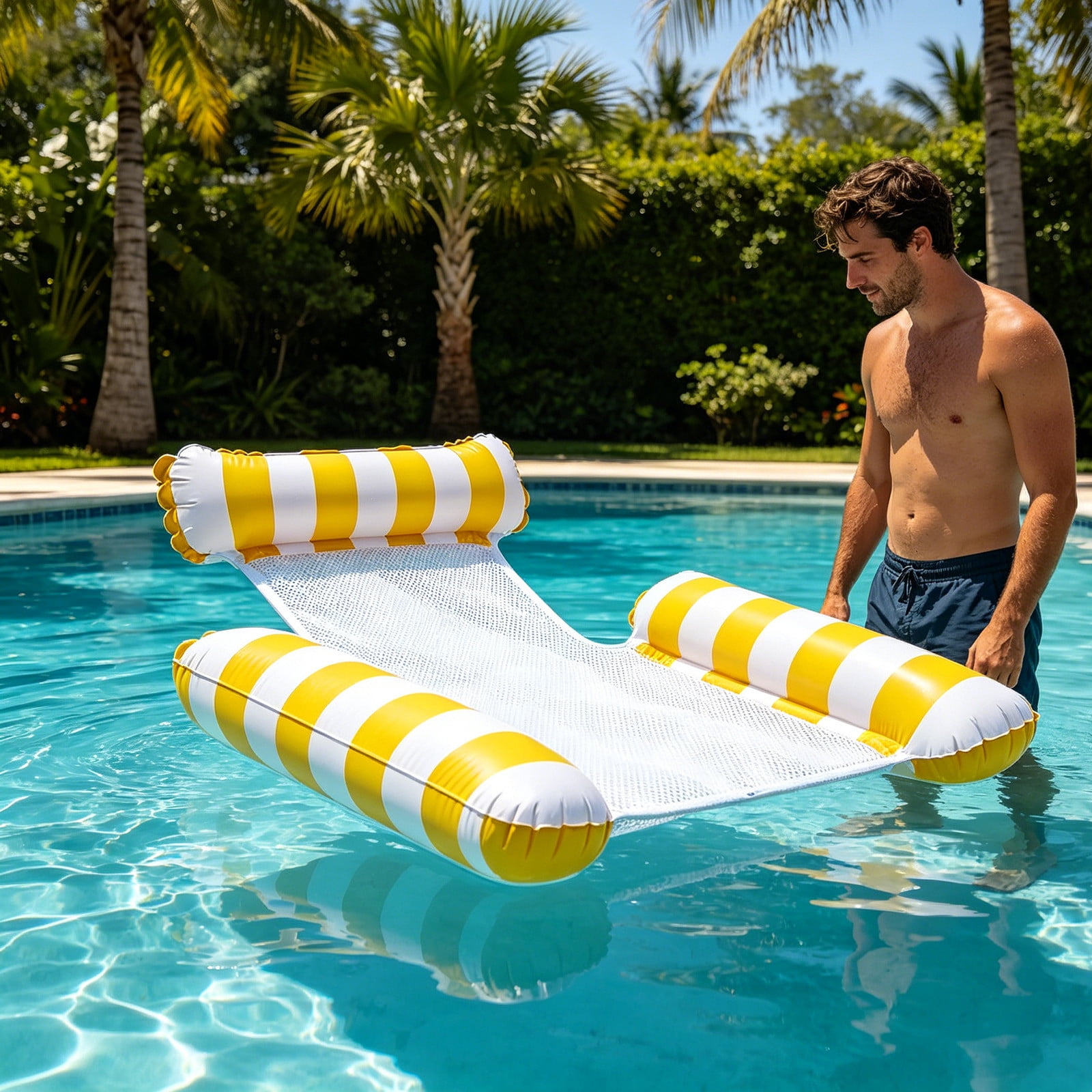AuroraX Striped Inflatable Pool Float Tube Pool Raft Lounge Heavy Duty ...