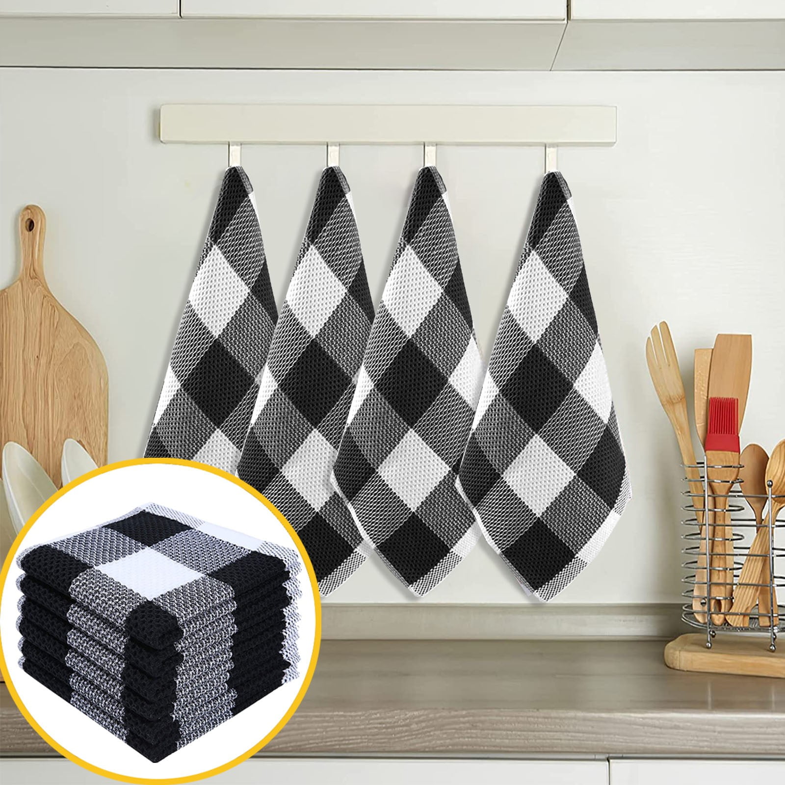 AuroraX Terry Cloth Kitchen Towels Thick Buffalo Plaid Absorbent Cotton ...
